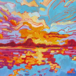 Contented Sunset Painting, Original Art, Modern Impressionist Landscape ...