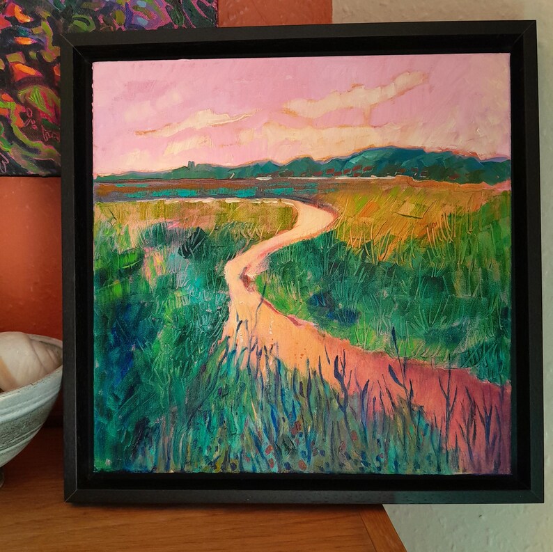 Coastal Path With Pink Sky, Original Impressionist Landscape Oil ...