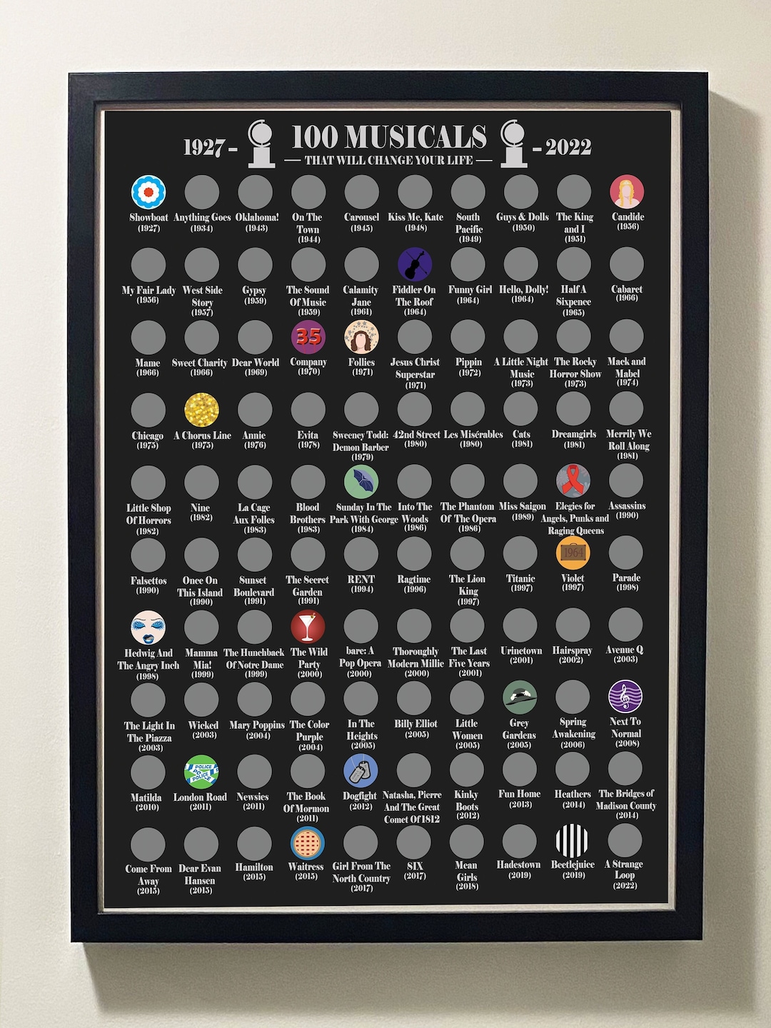 Musical Scratch-off Poster 2022 Must See Bucket List - Etsy
