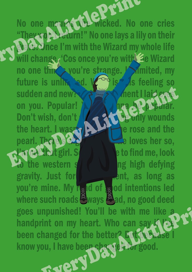 Wicked Lyrics Musical Poster W/ Elphaba Instant Download - Etsy UK