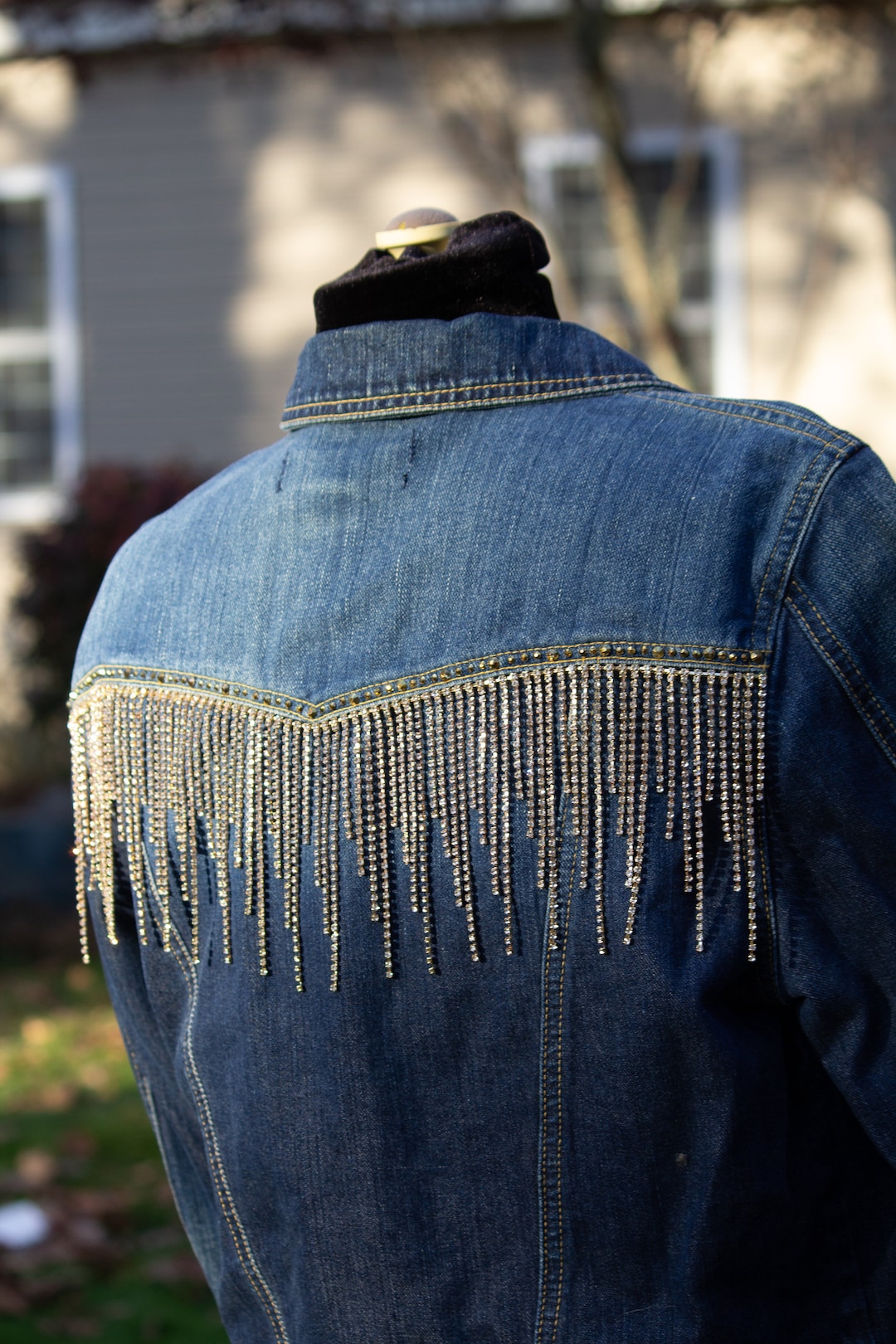 Dark Wash Denim Gold Fringe and Rhinestone Jacket - Etsy