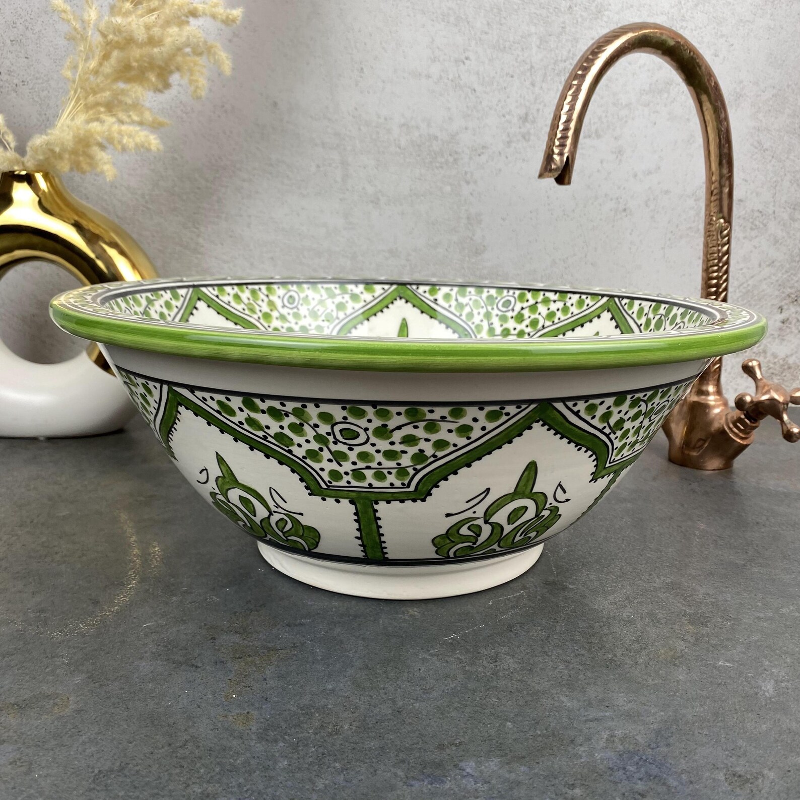Green Bathroom Vessel Sink Made From Ceramic 100% Handmade Hand Painted ...