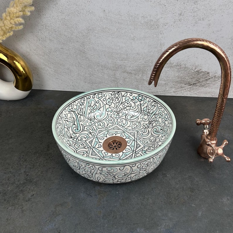 Custom Made Sage Green Floral Sink Mid Century Countertop Basin ...