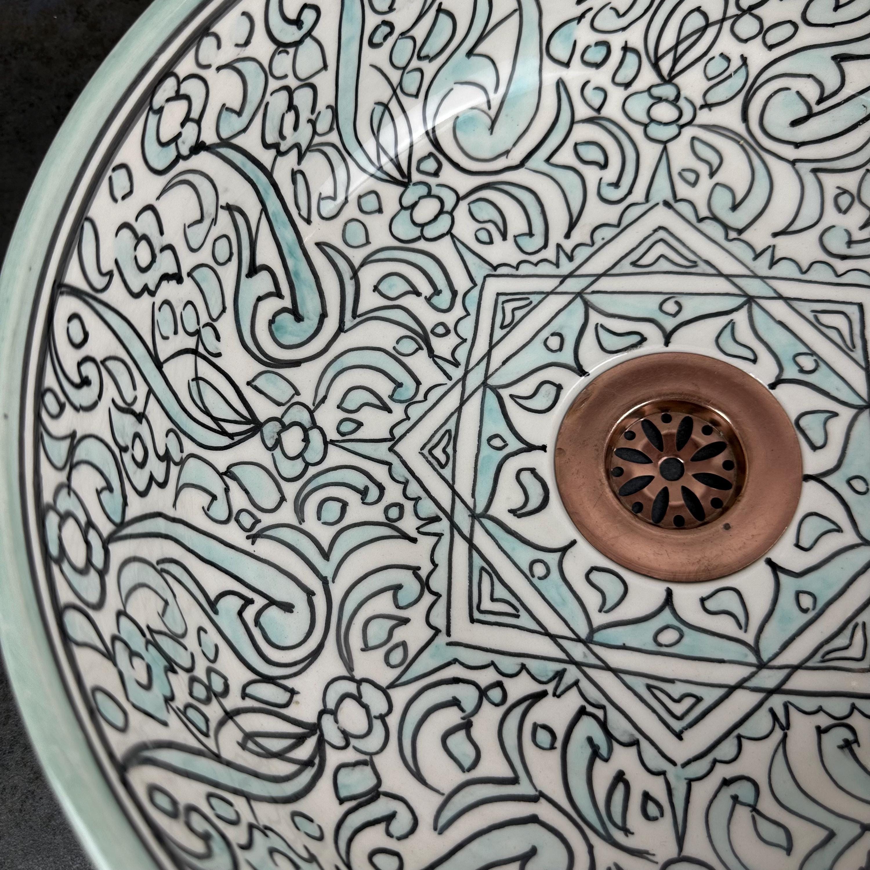 Custom Made Sage Green Floral Sink Mid Century Countertop Basin ...