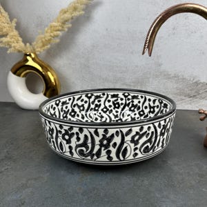 Custom Made Ceramic Floral Basin Sink Black & White - Countertop Vanity ...