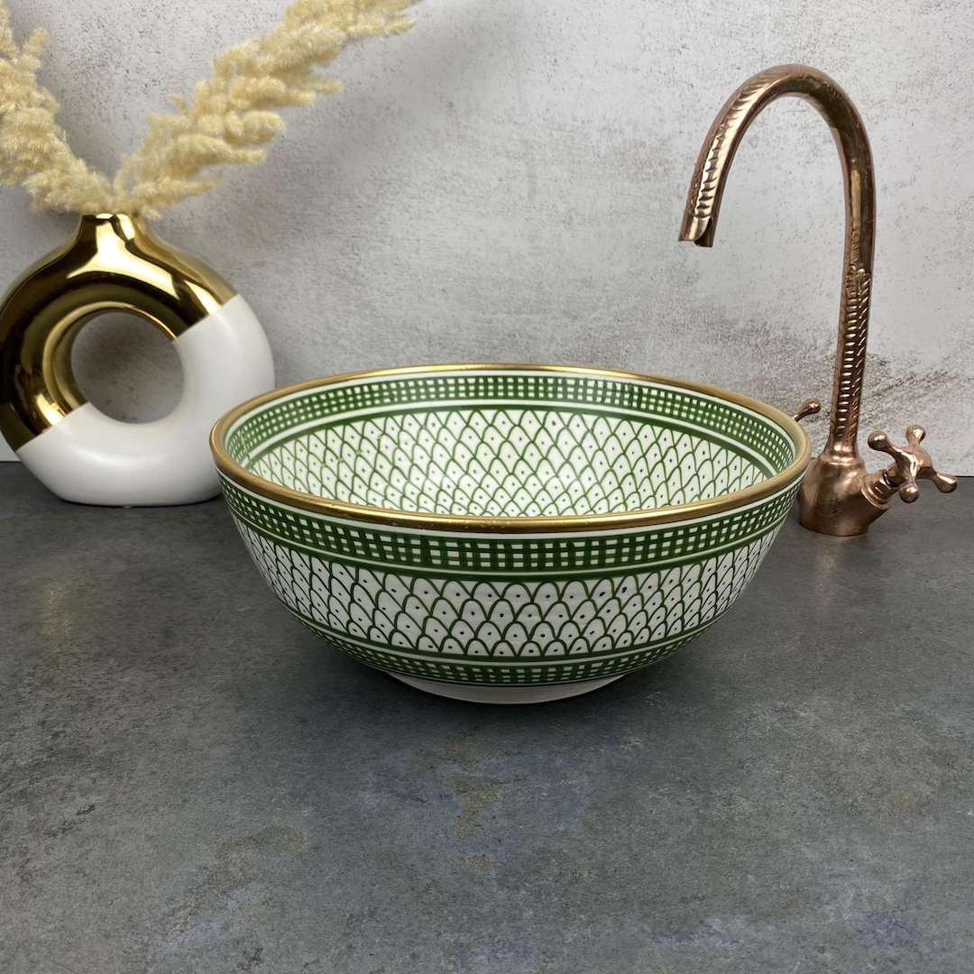 DIMI Countertop Washbasin Emerald Green - 14k Gold Luxury Basin Sink ...
