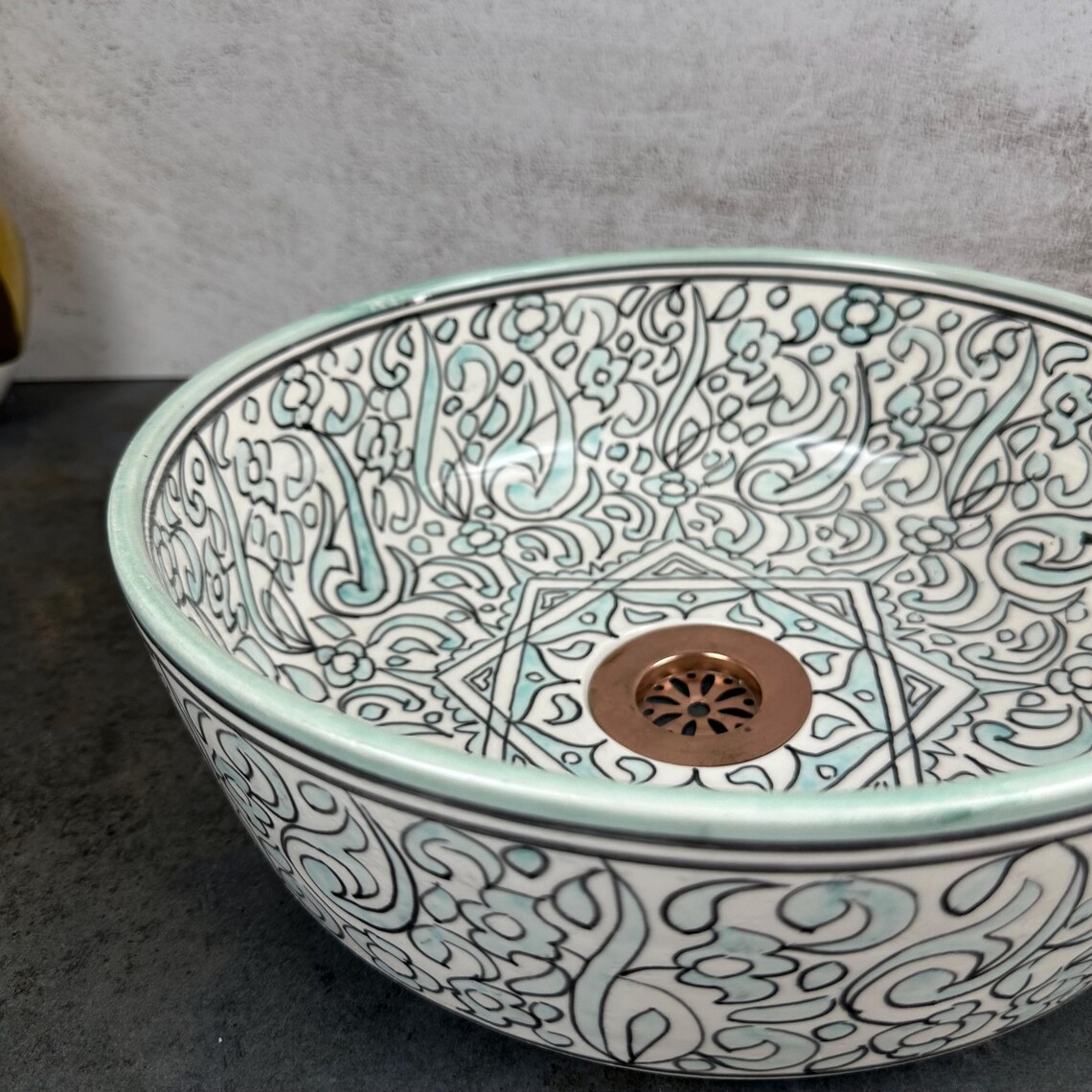 Custom Made Sage Green Floral Sink Mid Century Countertop Basin ...
