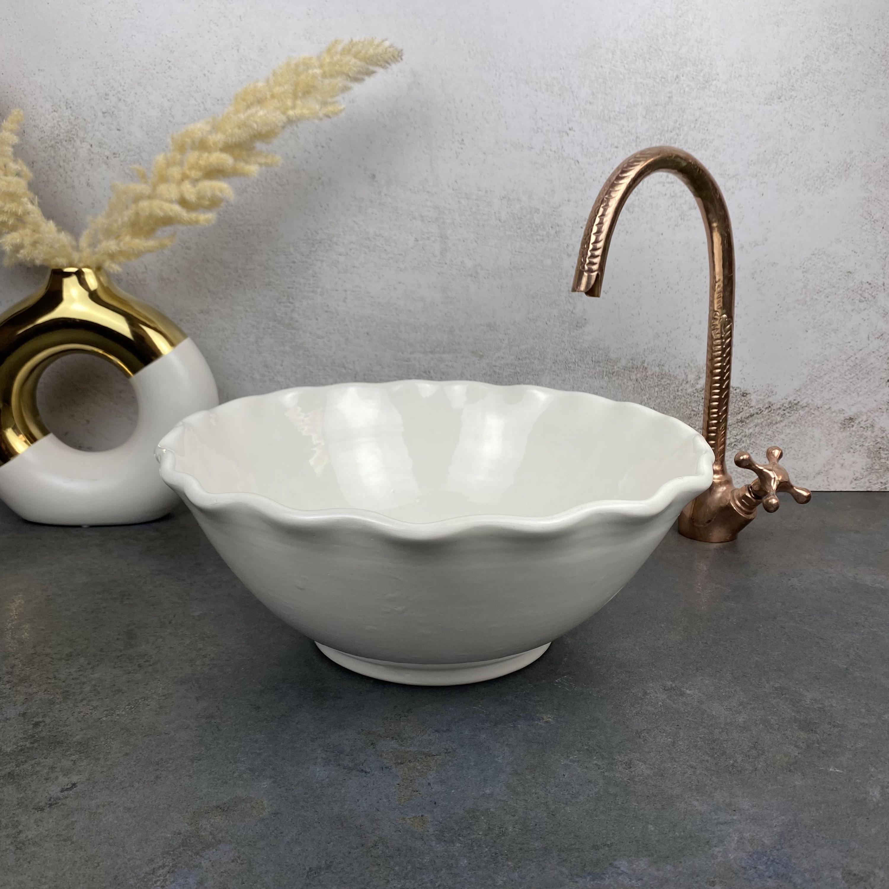 Custom Made Wave Natural Clay Sink Farmhouse Bathroom Vessel Washbasin ...
