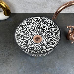 Custom Made Ceramic Floral Basin Sink Black & White - Countertop Vanity ...