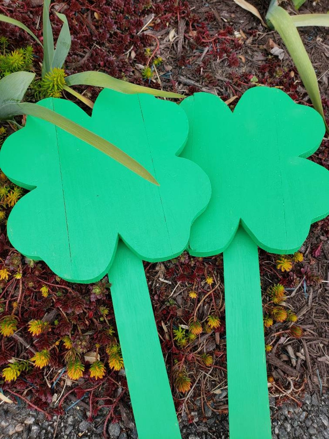 Handmade St Patricks Day Four Leaf Clover ~ Shamrock ~ Wooden Yard Post ...