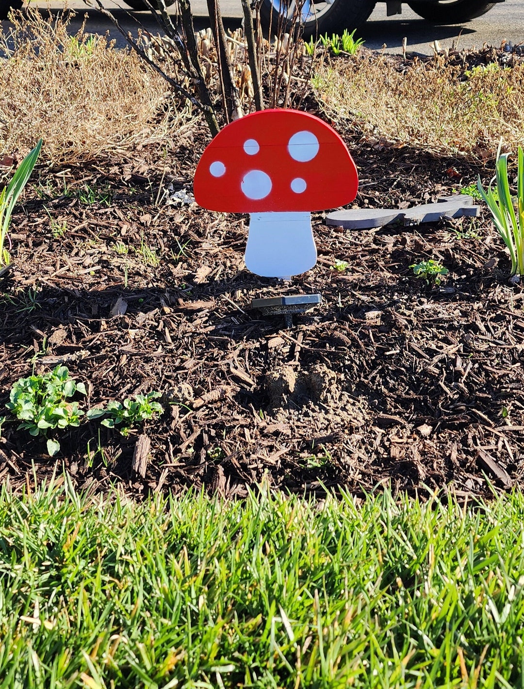 Handcrafted Painted Wooden Mushroom Yard Post - Garden Decor - Wood ...