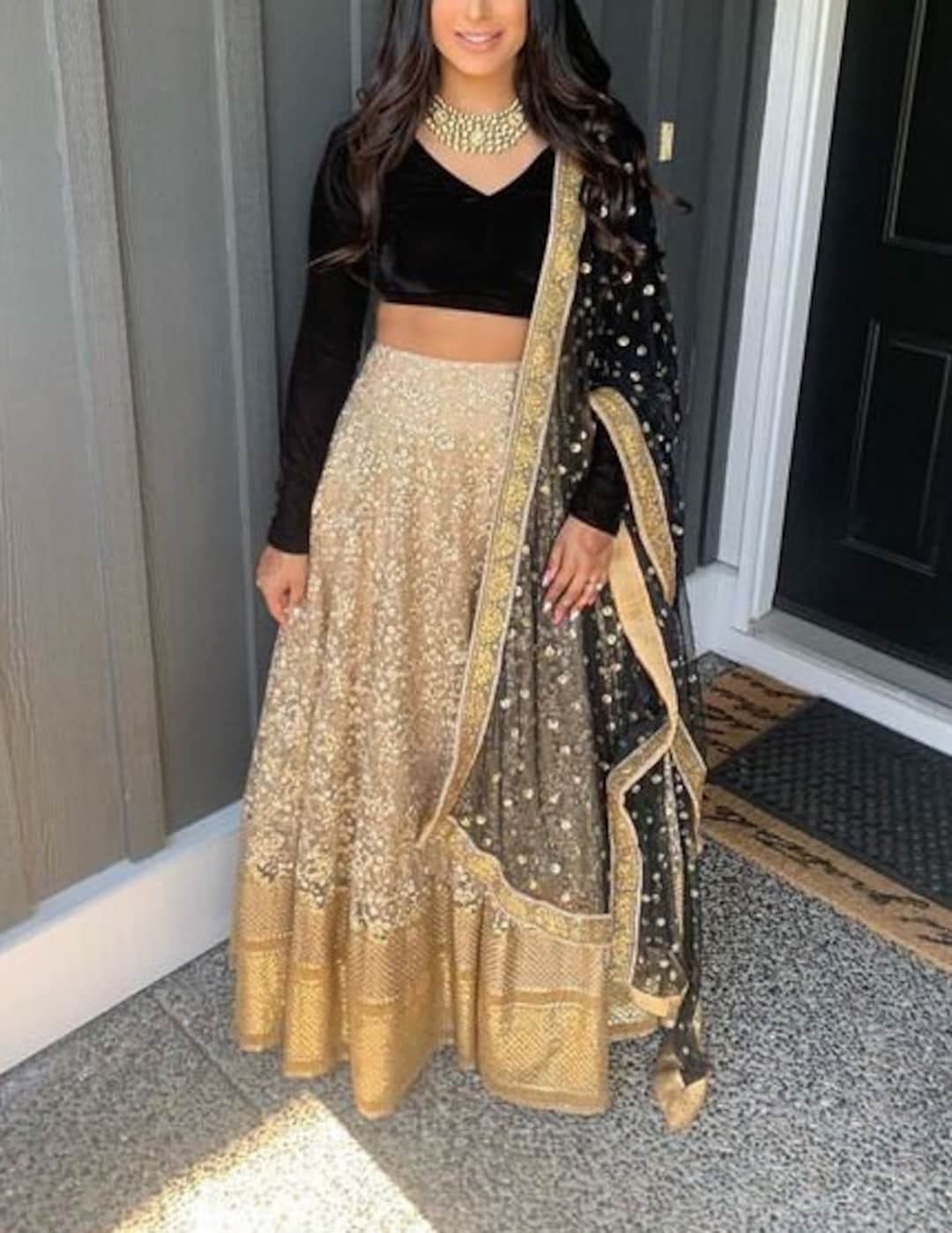 Gold Lehenga Blouse Readymade Lehenga, Rustic Wedding Dress for Girls ...