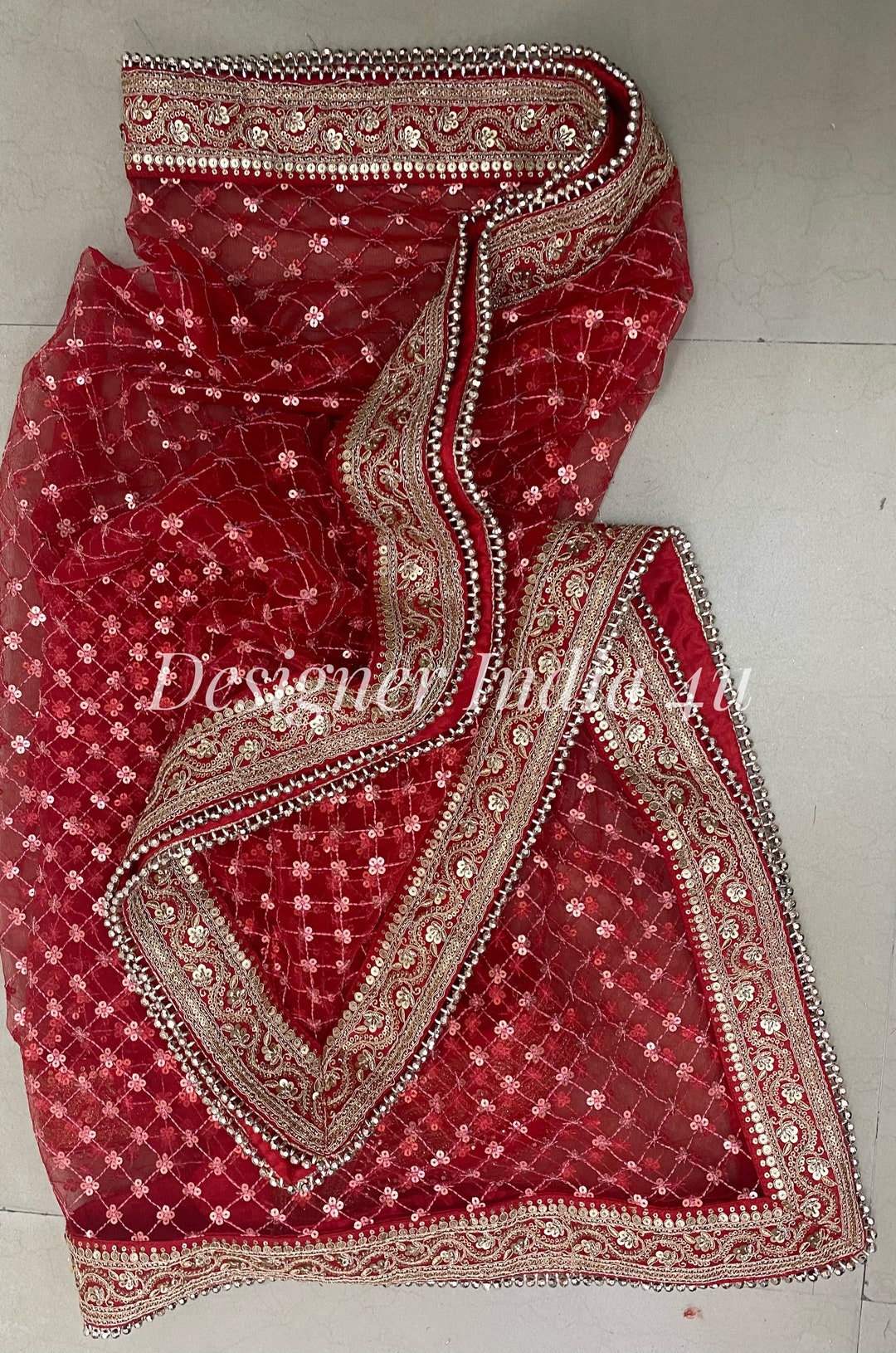 Red Bridal Nikah Dupatta Sabyasachi Inspired Indian Pakistani Designer ...