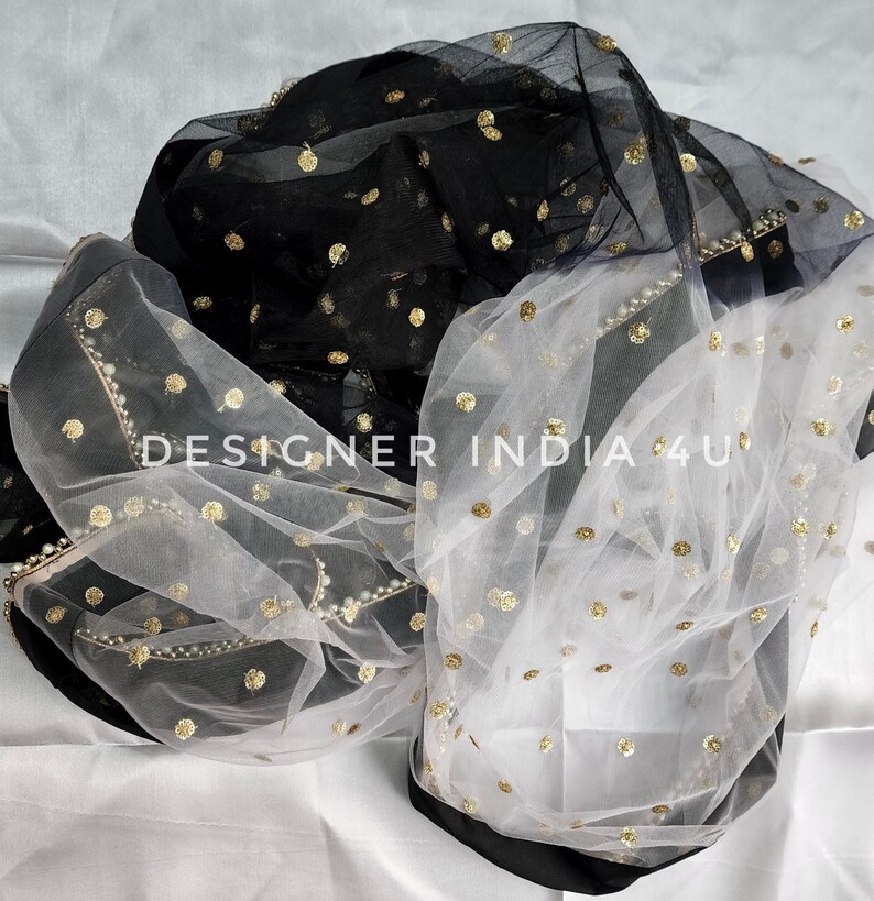 Dupatta Indian Pakistani Designer Black White Shaded Chunni - Etsy