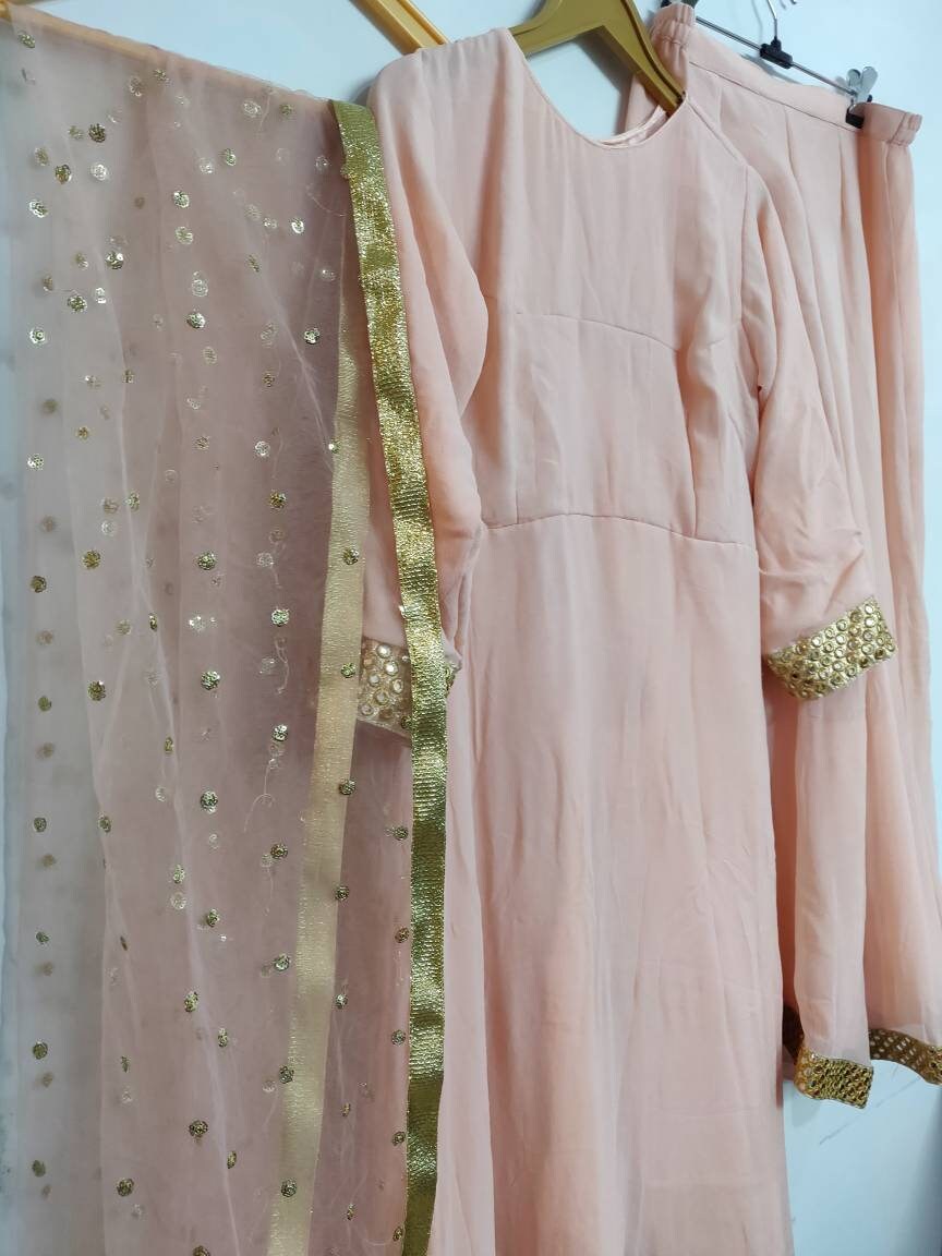 Salwar Kameez in Peach Color Georgette Embroidered Net Dupatta - Etsy