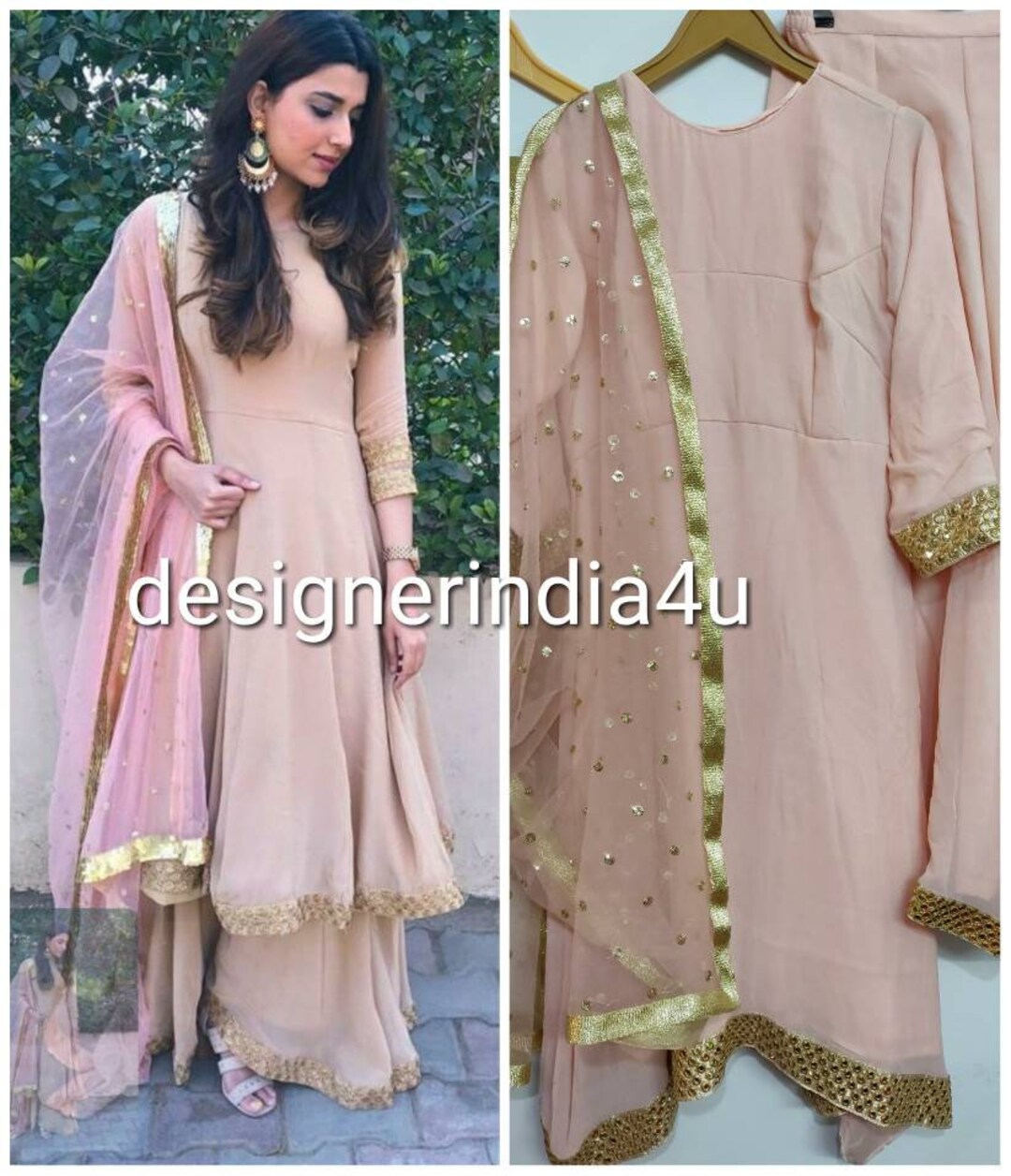 Salwar Kameez in Peach Color Georgette Embroidered Net Dupatta - Etsy