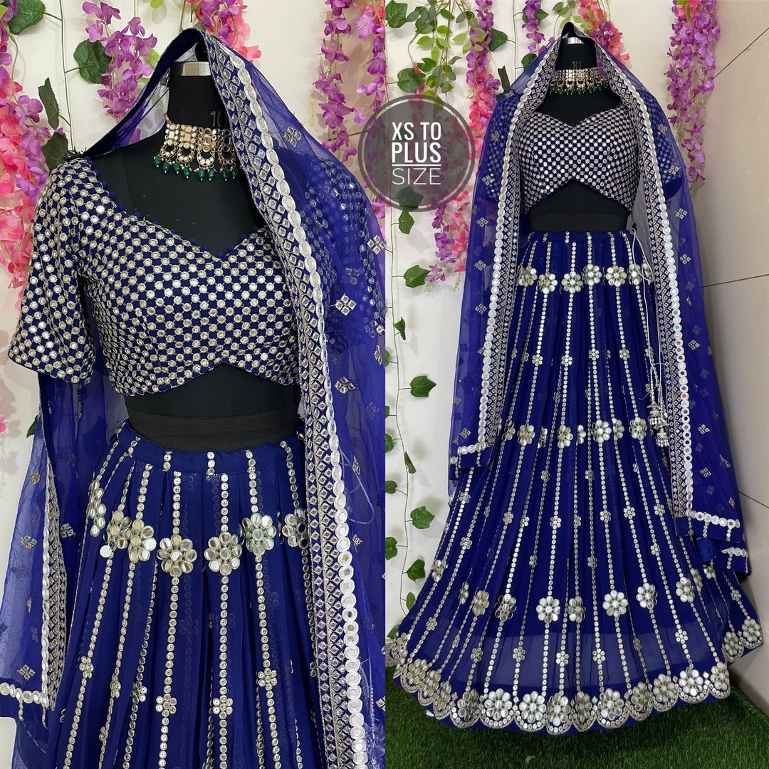 Blue Wedding Lehenga Choli Blouse Mirror Work Lengha for Women & Girls ...