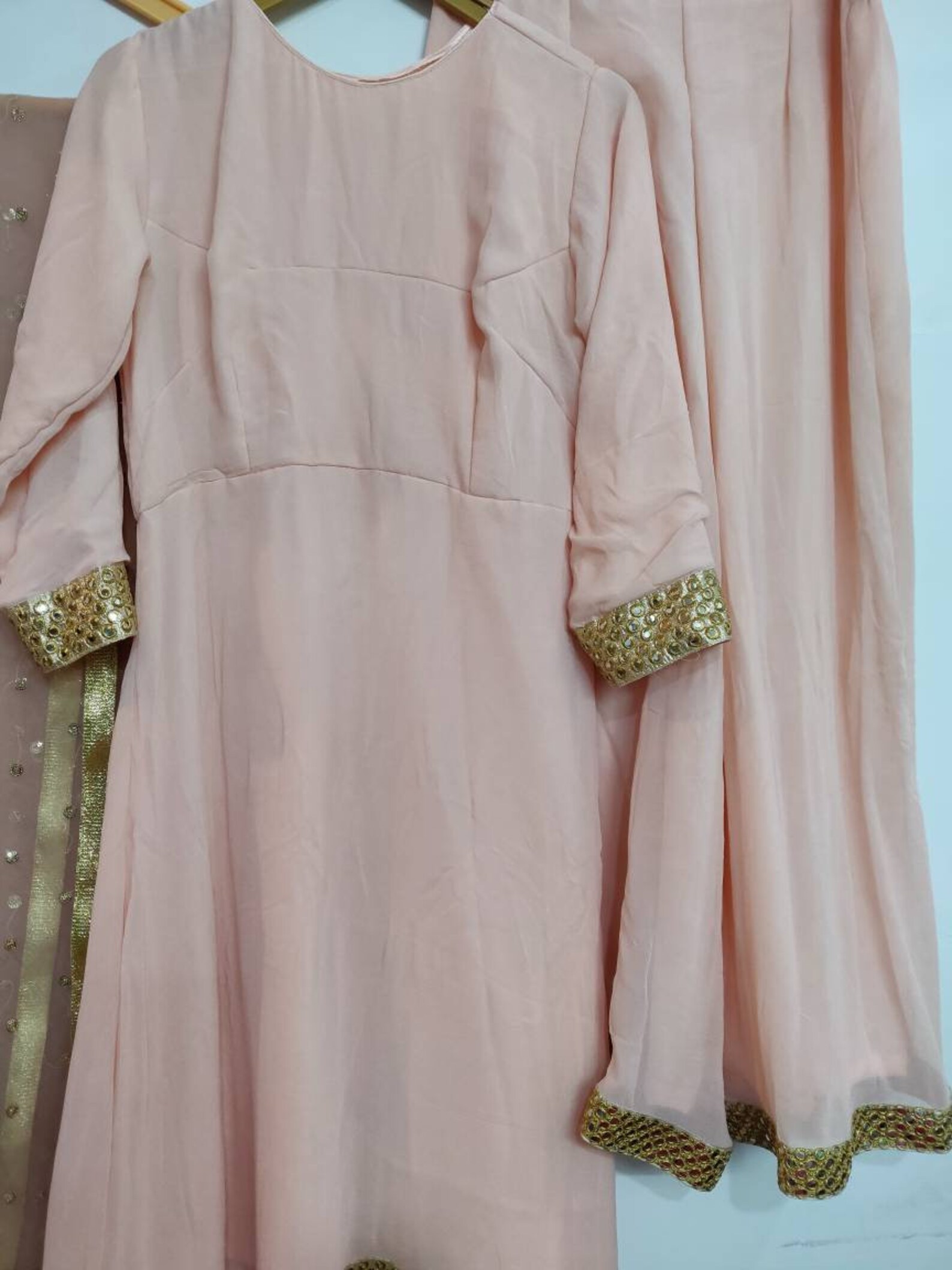 Salwar Kameez in Peach Color Georgette Embroidered Net Dupatta - Etsy
