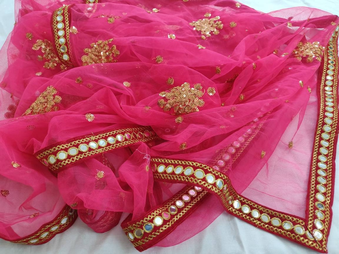 Pink Dupatta Veil for Women Modern Wedding Chunni Ceremony Embroidered ...