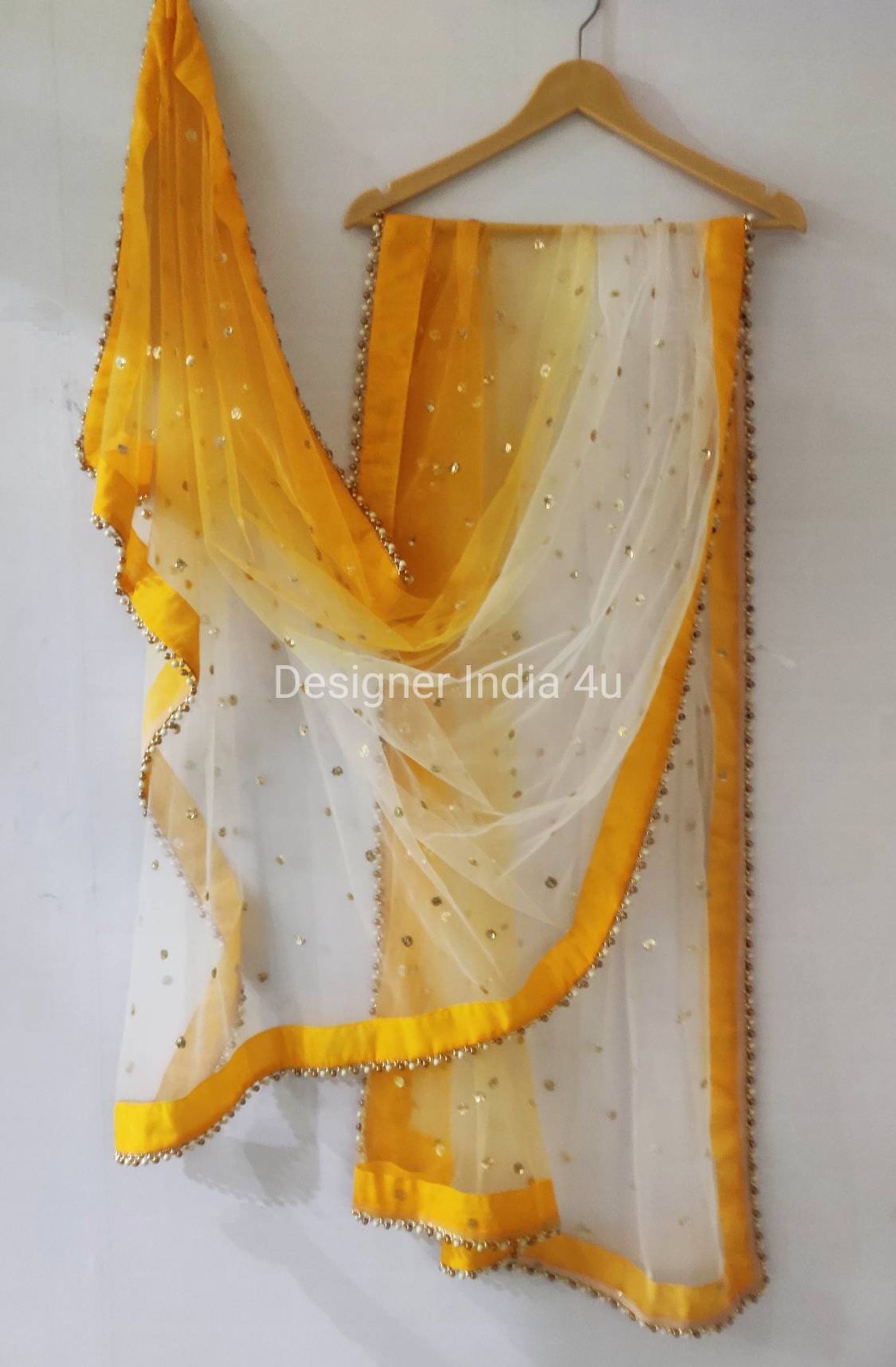 Yellow Embroidered Net Dupatta: Indian Pakistani Wedding Scarf - Etsy