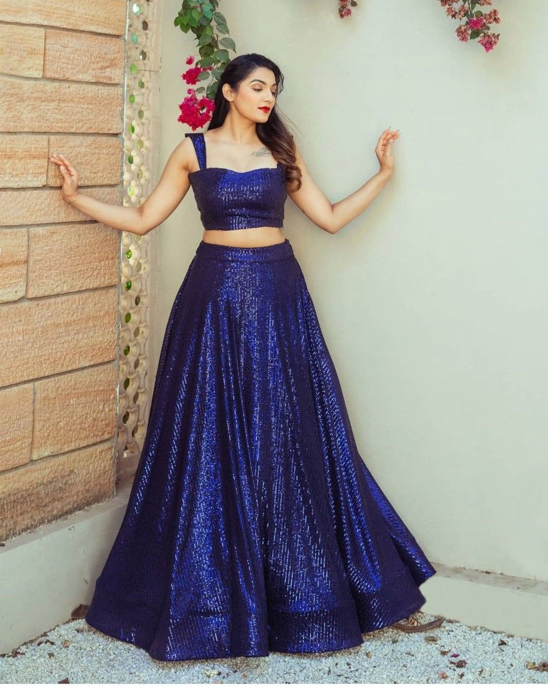 Sequin Blue Lehenga Choli for Women Indian Wedding Dress Pakistani ...