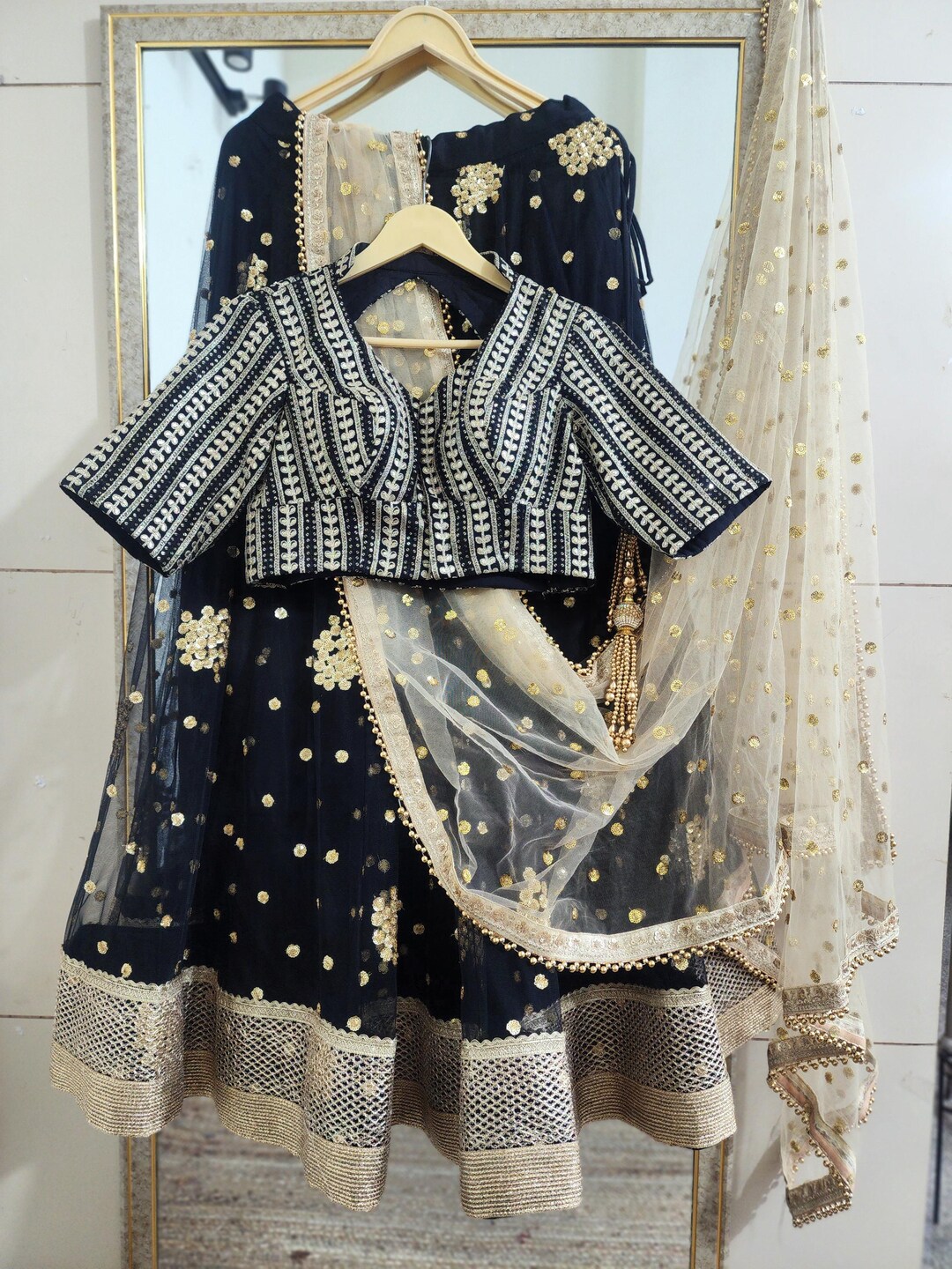 Lehenga Choli With Dupatta Fully Stitched Black Embroidered Party Wear ...