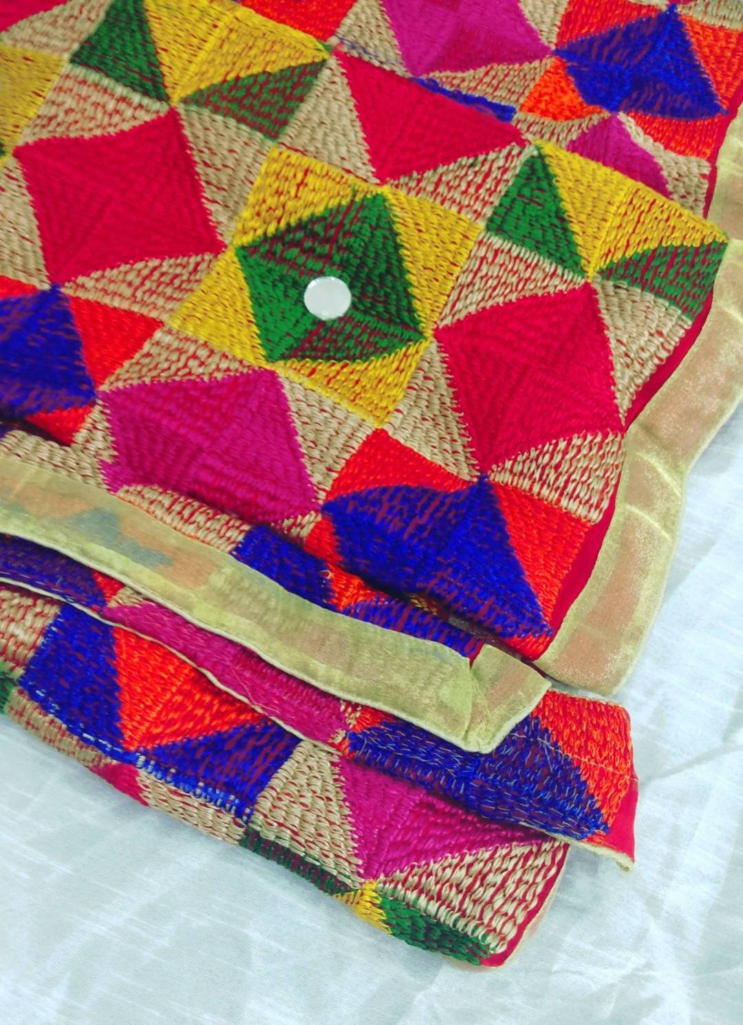 Phulkari Dupatta With Mirror Work Punjabi Wedding Chunni - Etsy