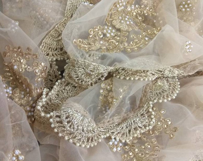 Golden Net Dupatta With Beaded Border. Indian Dupatta for Women With ...