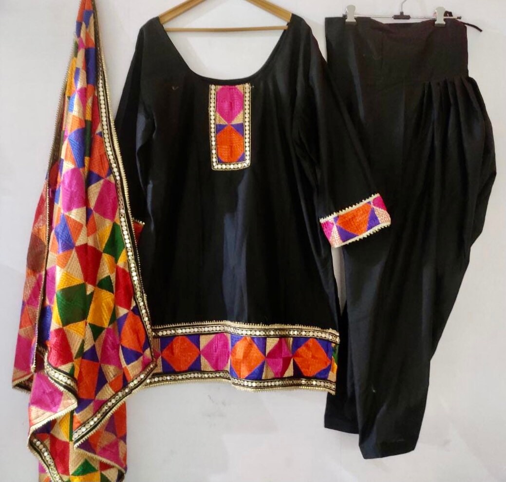 Punjabi Patiala Simple Plain Suit Phulkari Dupatta Indian - Etsy UK
