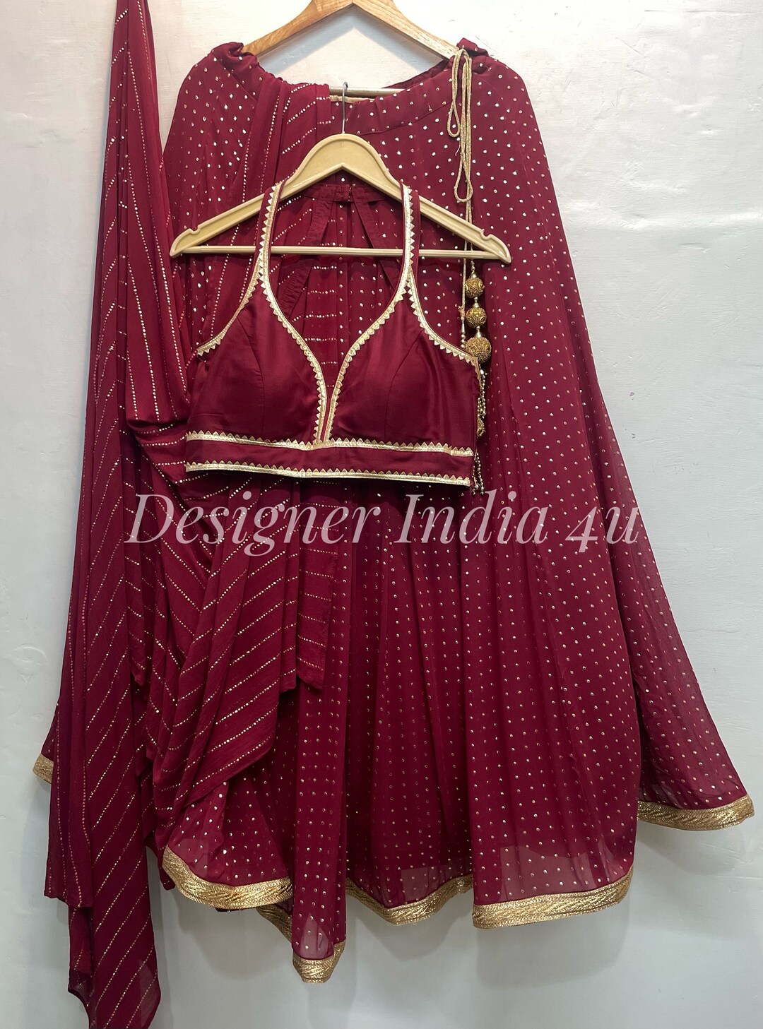 Maroon Lehenga Choli: Mukesh Work Georgette Indian Wedding Dress - Etsy