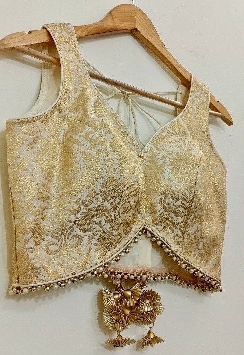 Golden Brocade Silk Blouse for Women Party Wear Saree Blouses Custom ...