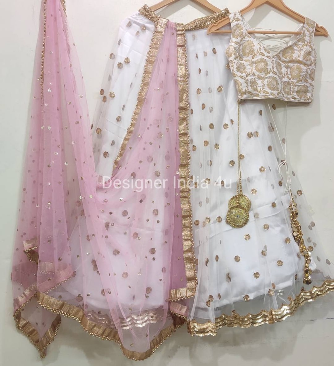 White Lehenga Choli Pink Dupatta Wedding Party Wear Lengha for - Etsy UK