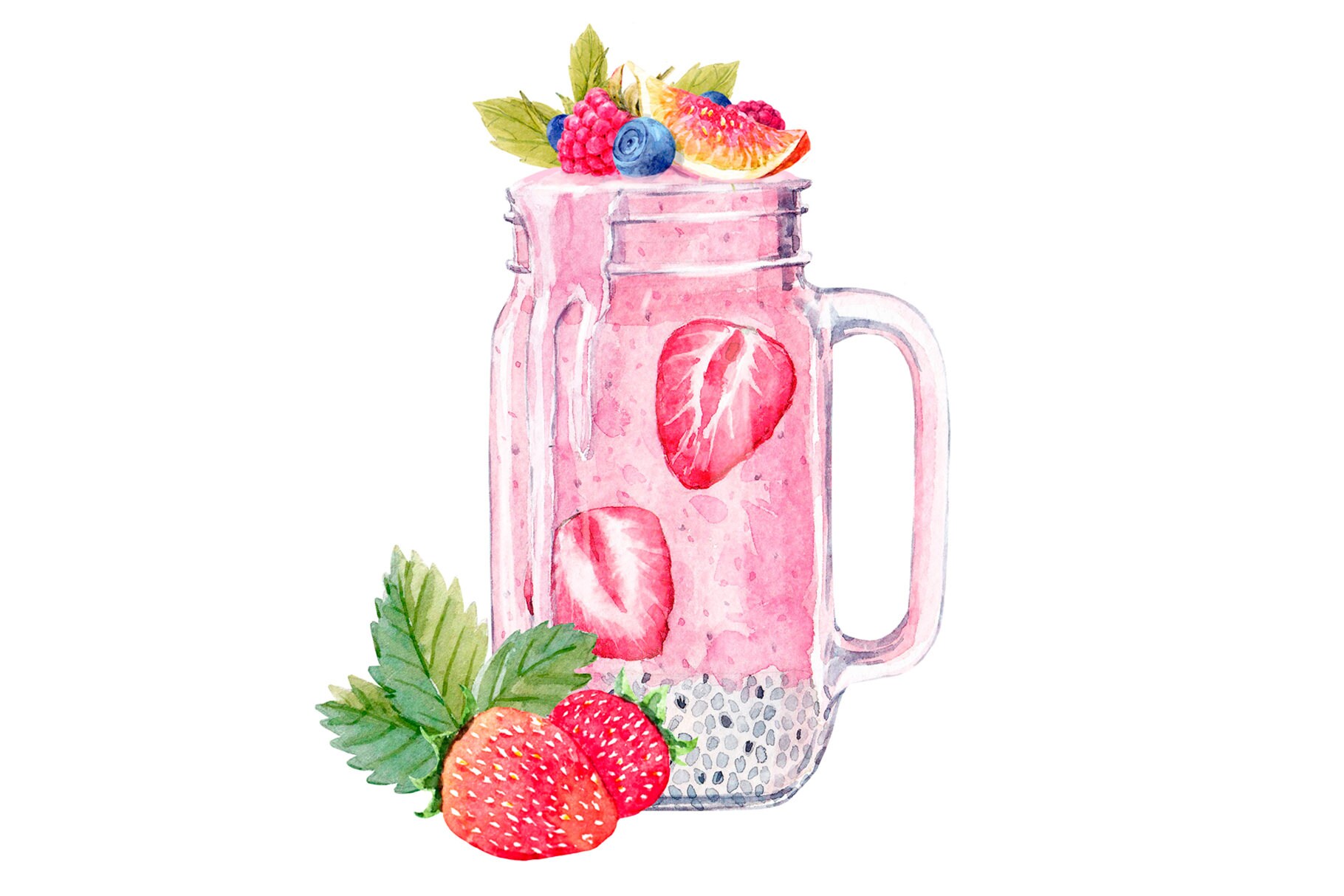 Watercolor Art Smoothie Illustration Pack Summer Drink Vegan | Etsy