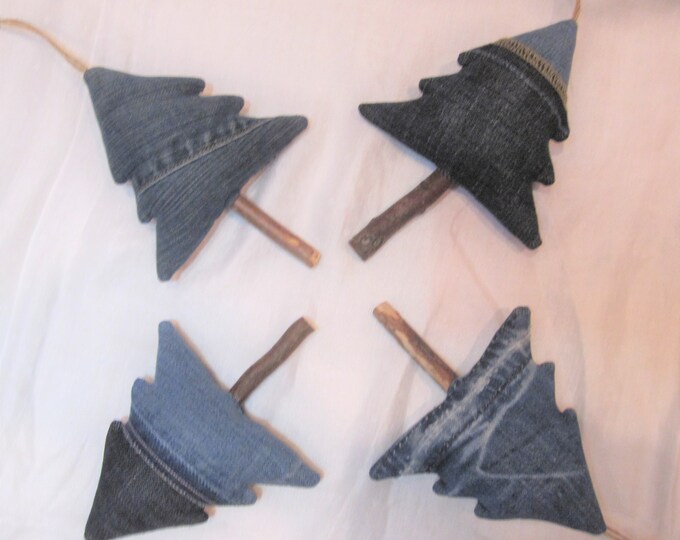Denim Tree Ornament, Re-purposed Denim Tree Ornament, - Etsy
