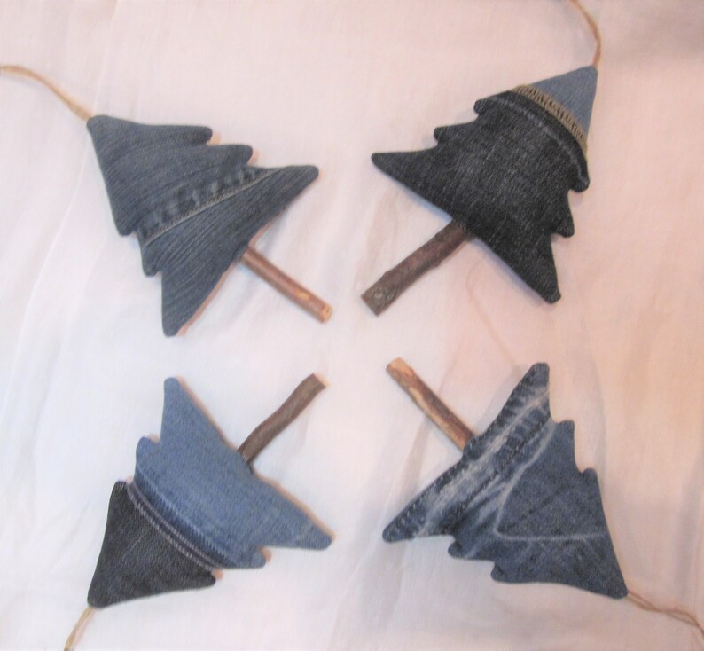Denim Tree Ornament, Re-purposed Denim Tree Ornament, - Etsy
