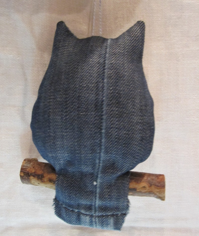 Blue Great Horned Owl, Re-purposed Denim Owl, Button Eyed Owl, Barn Owl ...