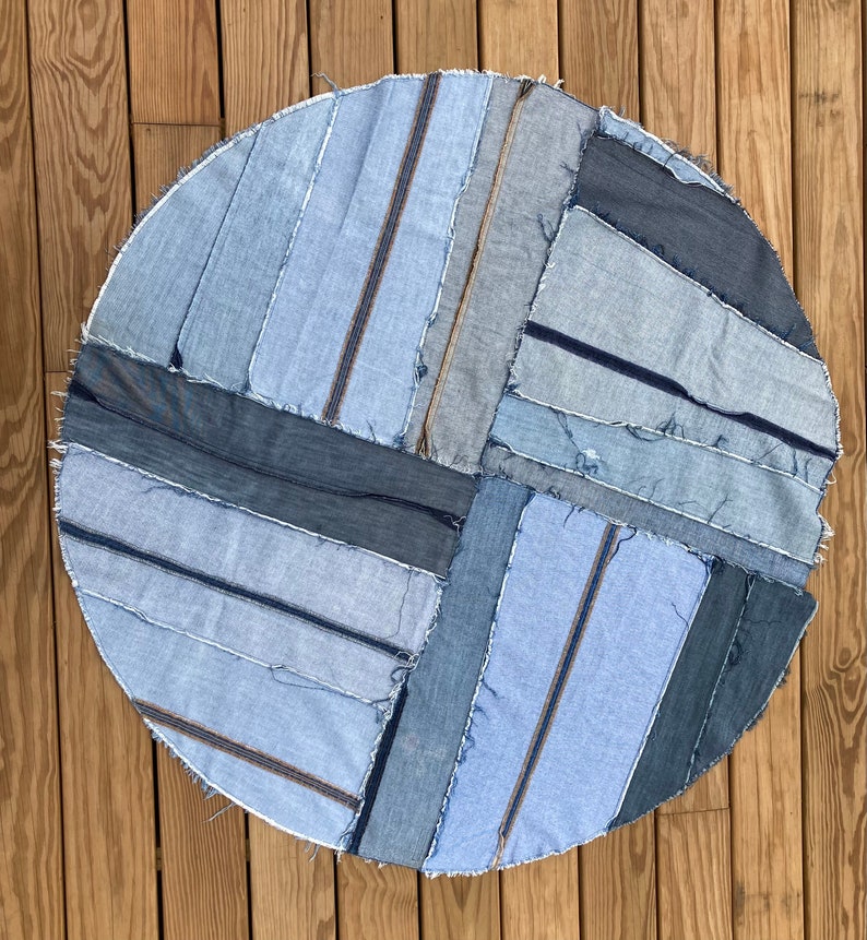 Round Table Cloth, Re-purposed Denim Table Cloth, - Etsy