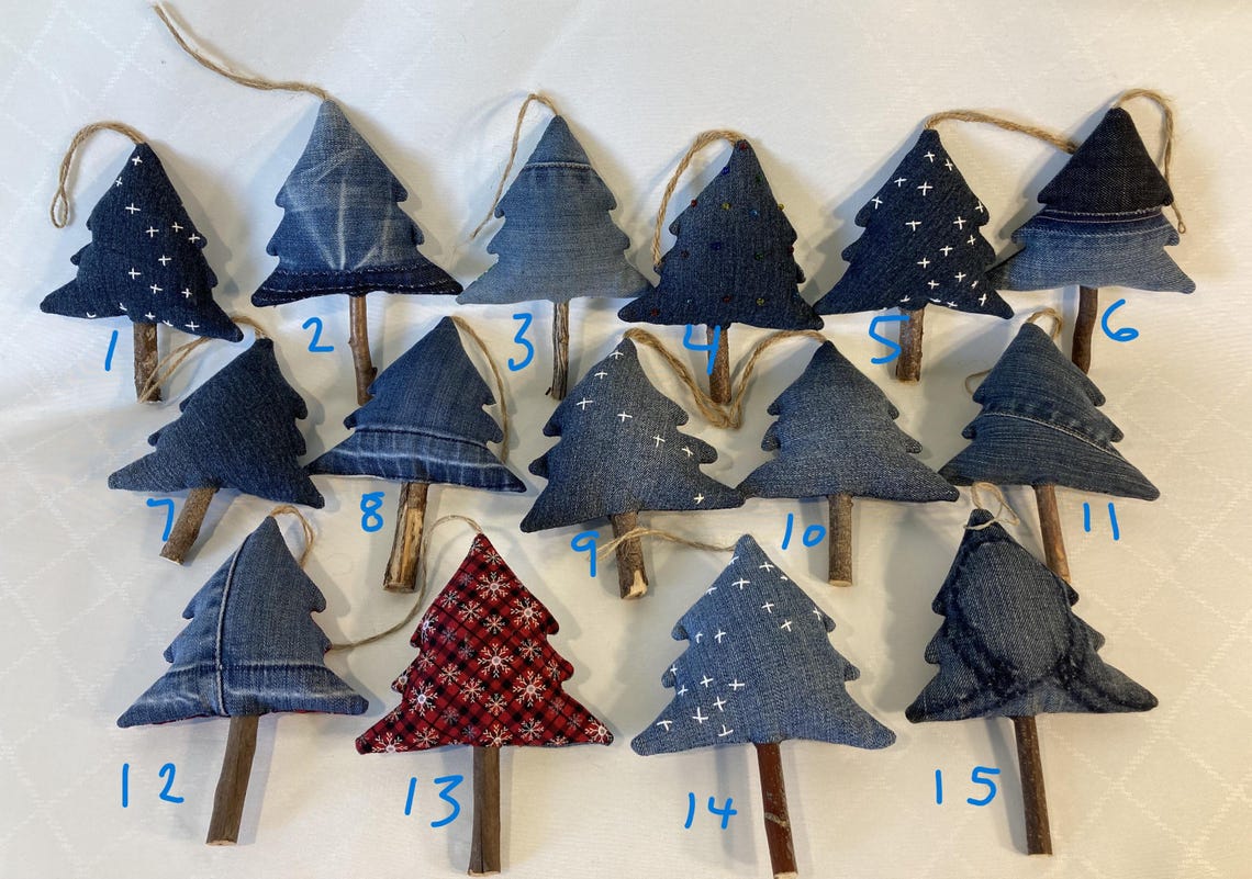 Denim Tree Ornament, Re-purposed Denim Tree Ornament, - Etsy