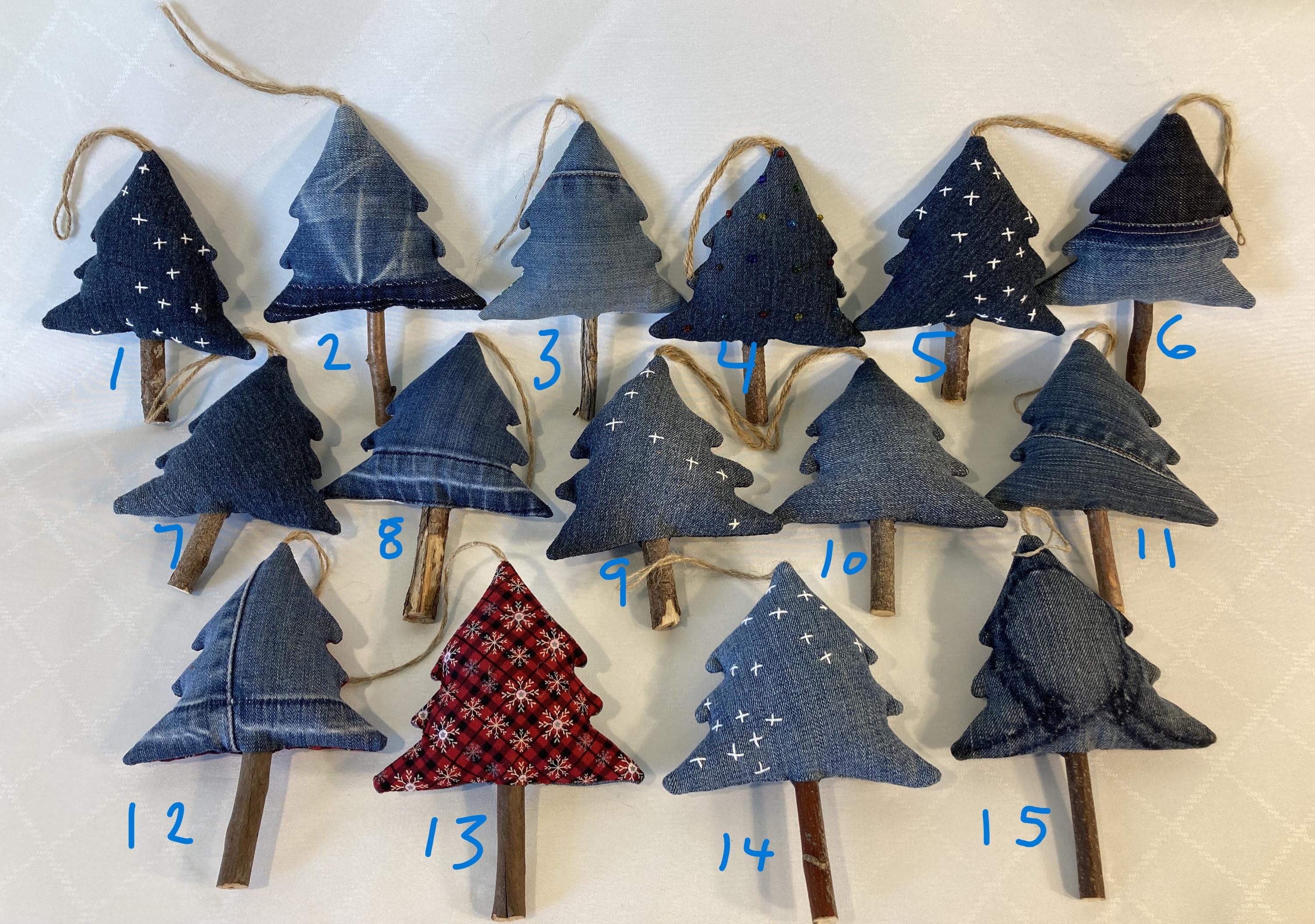 Denim Tree Ornament, Re-purposed Denim Tree Ornament, - Etsy