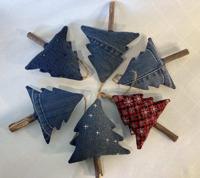 Denim Tree Ornament, Re-purposed Denim Tree Ornament, - Etsy