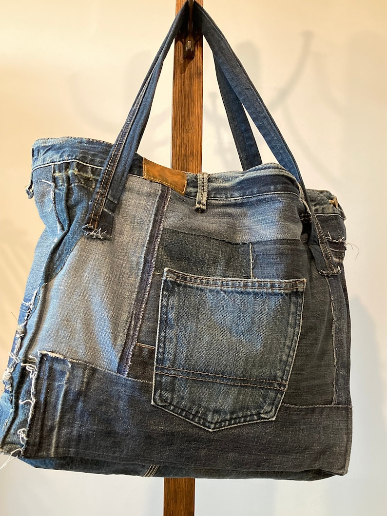 Re-purposed Denim Tote, Large Tote, Denim - Etsy