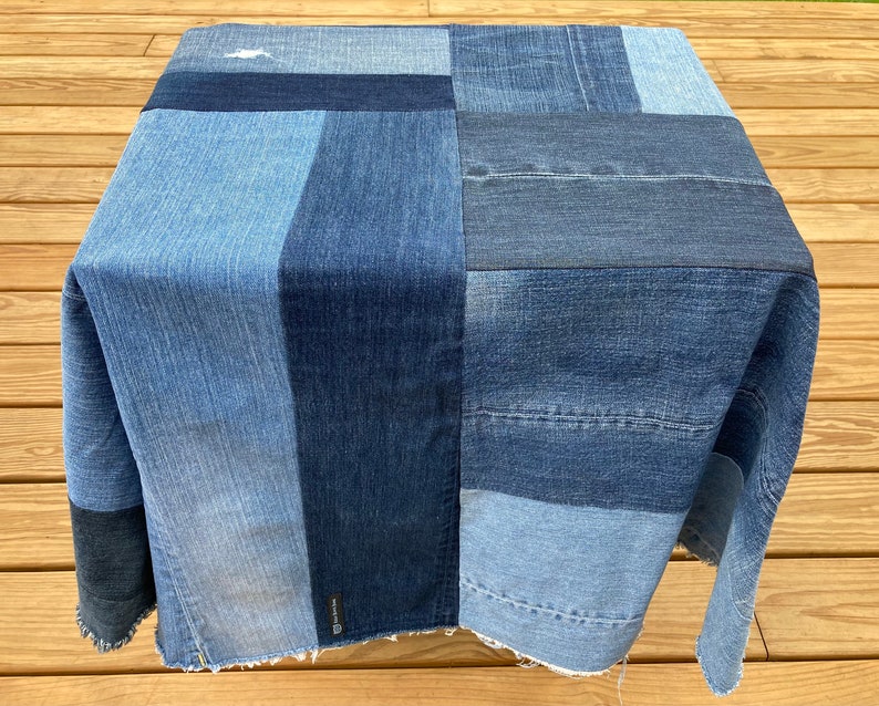 Round Table Cloth, Re-purposed Denim Table Cloth, - Etsy