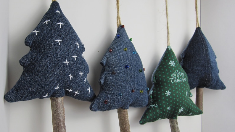 Denim Tree Ornament, Re-purposed Denim Tree Ornament, - Etsy