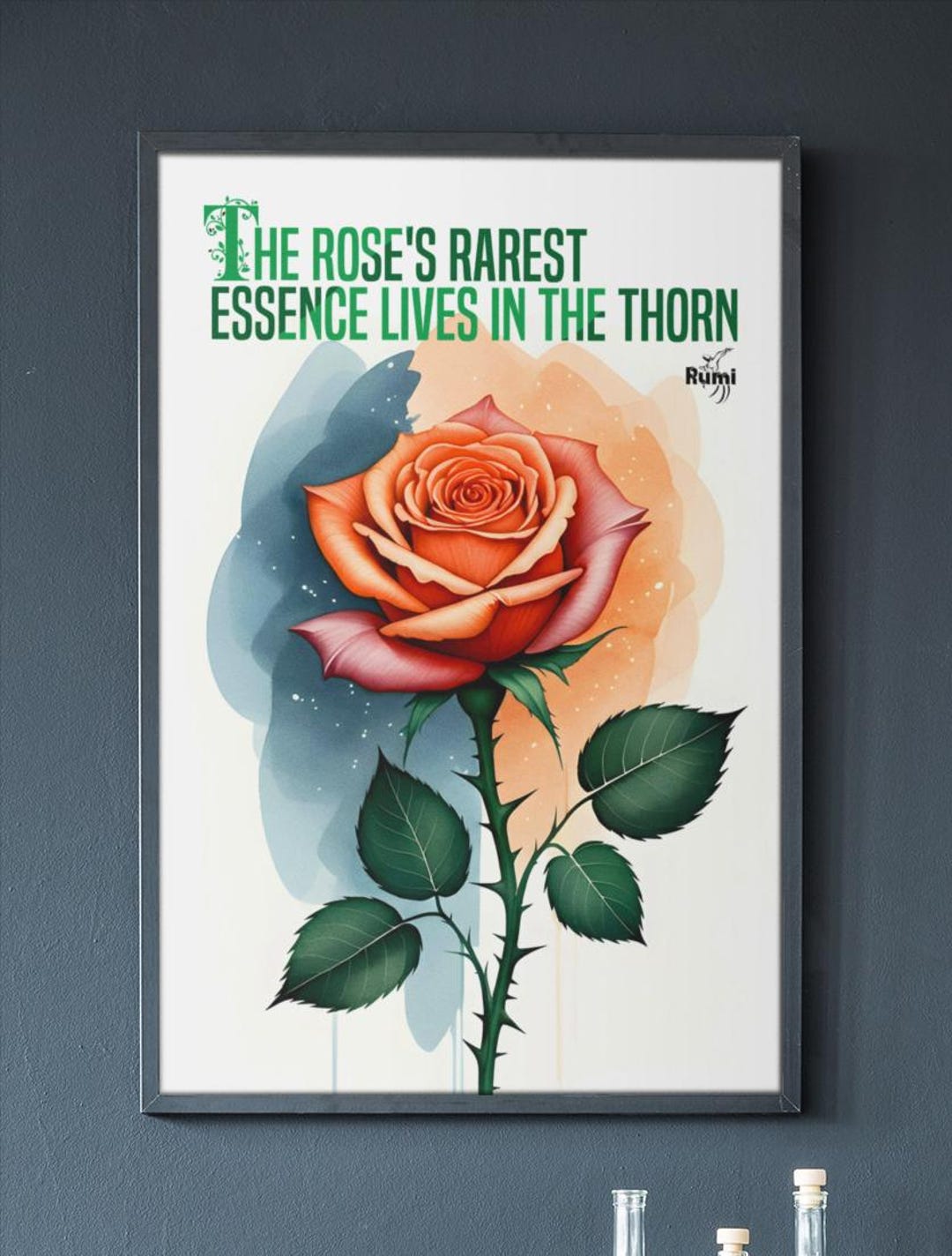 The Rose's Rarest Essence Lives.., Framed & Print Rumi Quote Poster ...