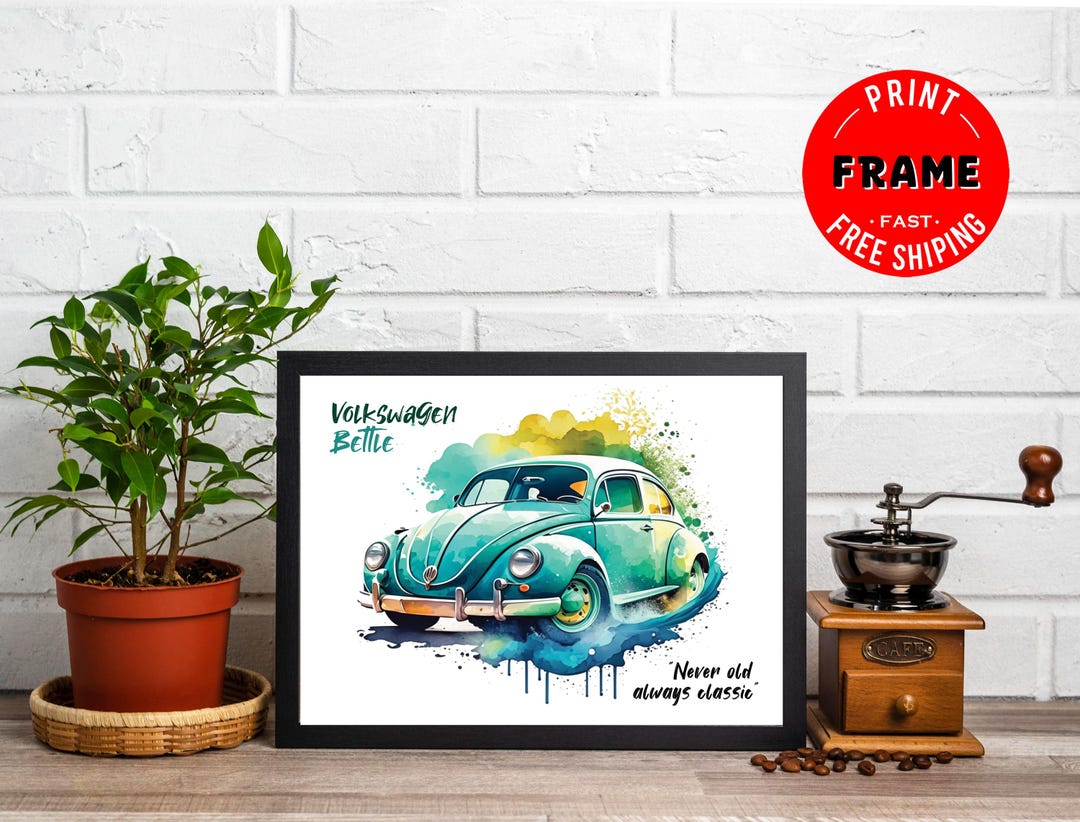 Volkswagen Beetle, Framed Wall Art, Framed Car Poster, Home Office ...