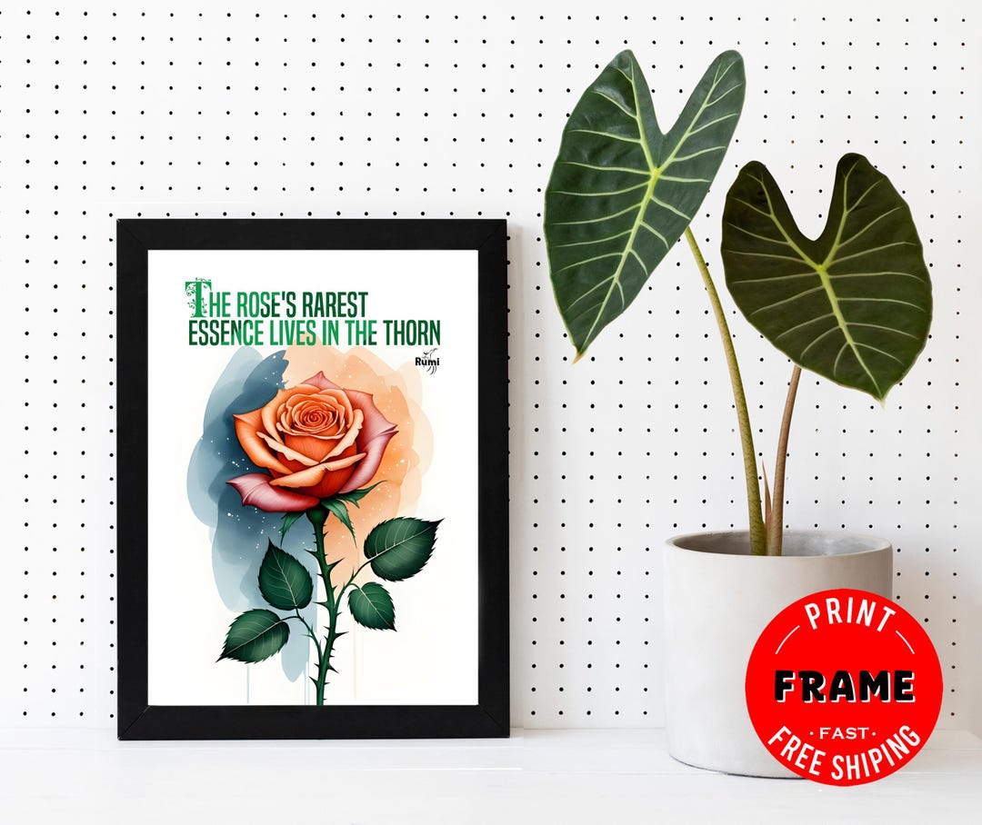 The Rose's Rarest, Framed Rumi Quote Poster, Spiritual Quote, Rumi Poem ...