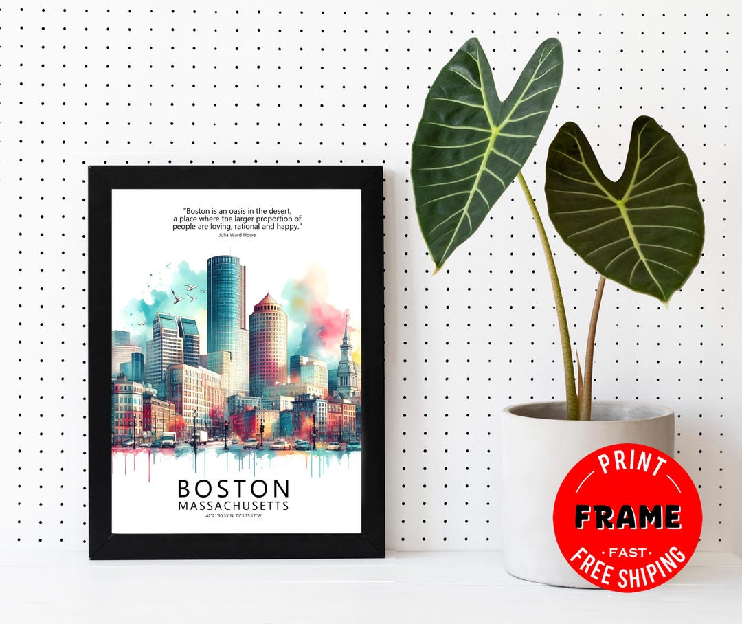 Boston Skyline Framed Poster, Boston Massachusetts Poster, Cityscape ...