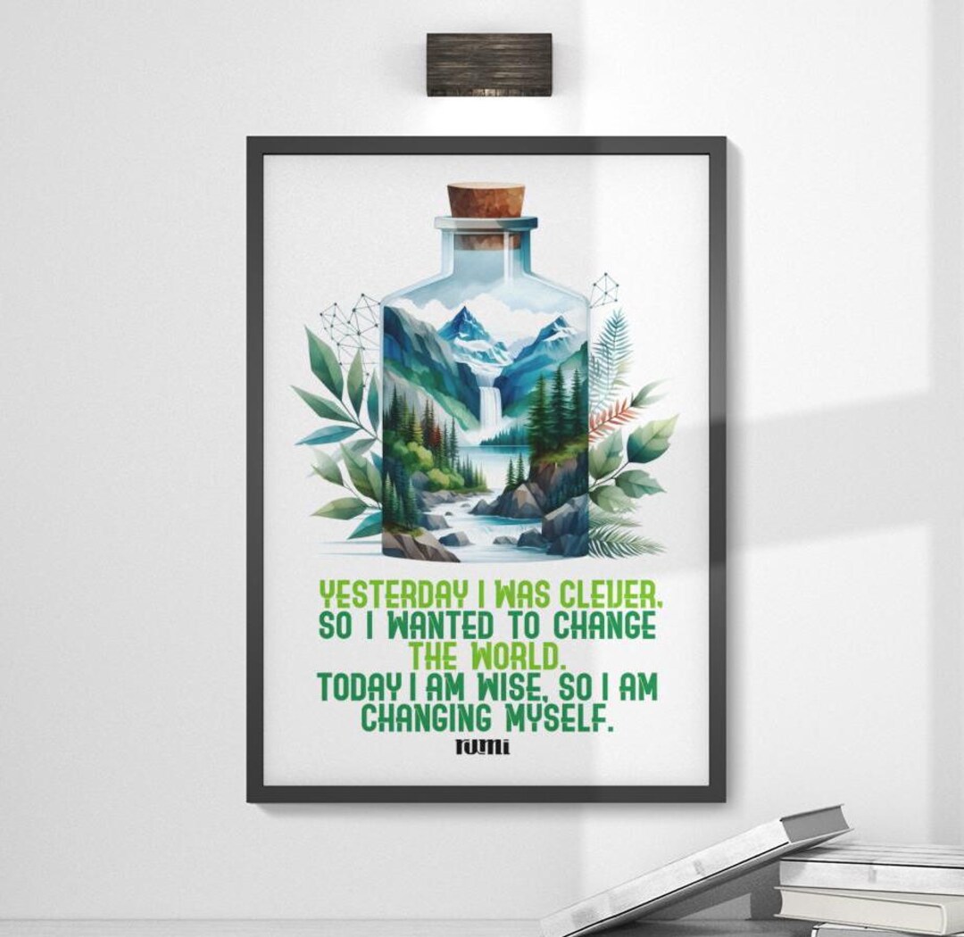 Yesterday I Was Clever, Framed Rumi Quote Poster, Spiritual Quote Rumi ...