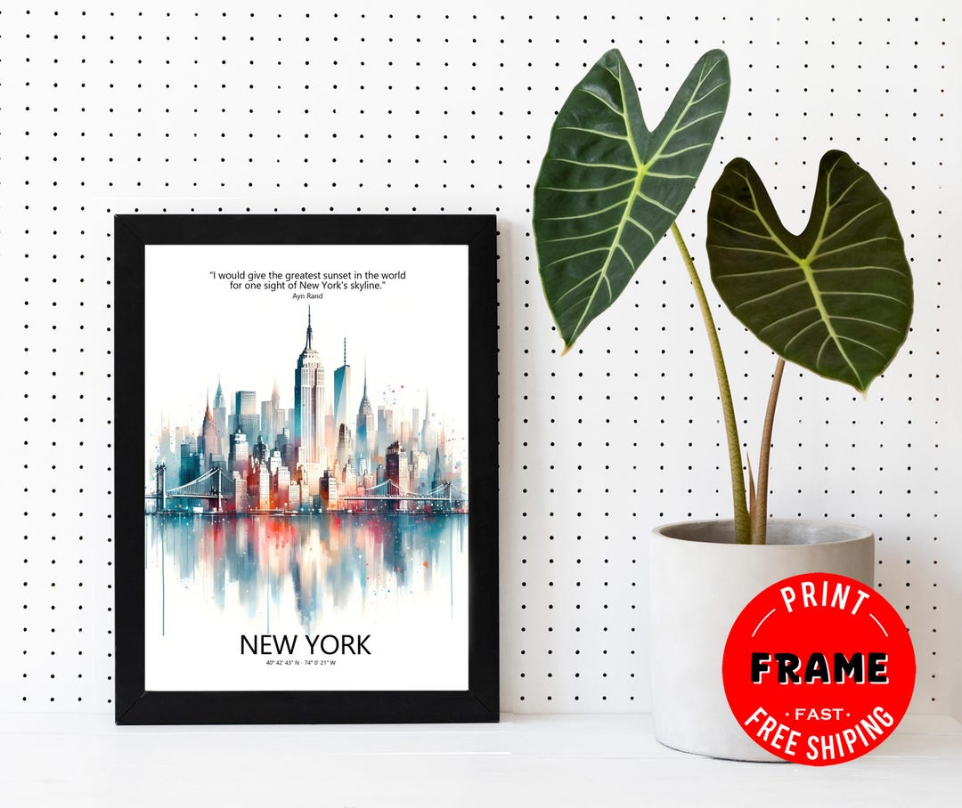 New York Skyline Framed Poster, New York Poster, Cityscape, City Poster ...