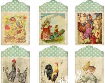 Chicken Rooster Tags Round Gift Tags Set of 10 - Etsy